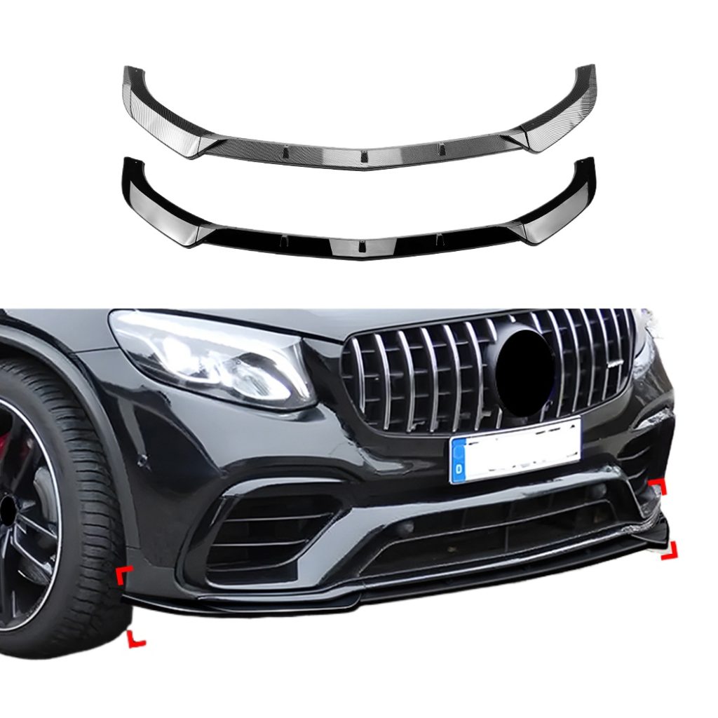Front Bumper Lip Spoiler Splitter Body Kit (Piano Black, Carbon Fiber ...